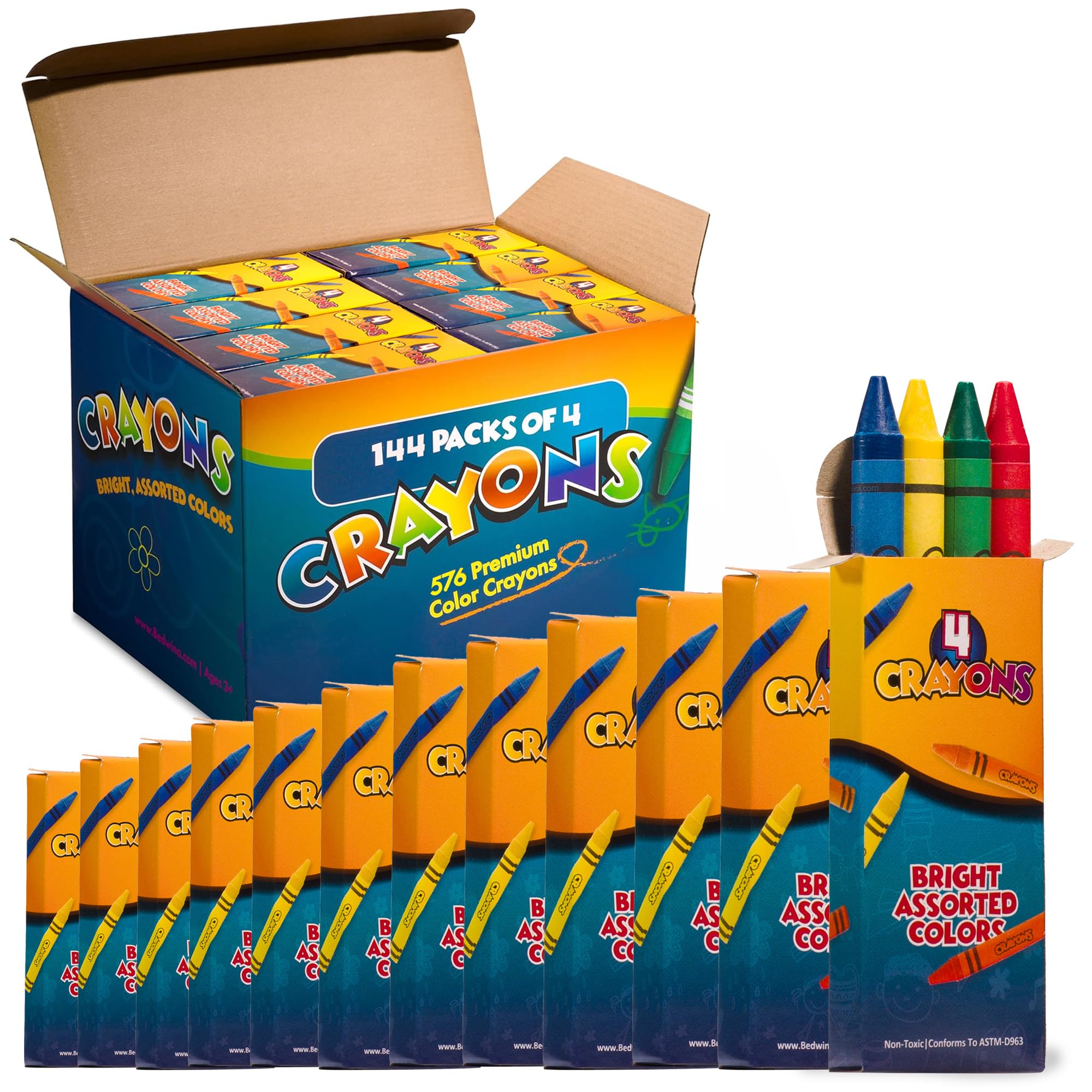 Bedwina Bulk Crayons - 576 Crayons - Case of 144 4-Packs, Premium Colo ...